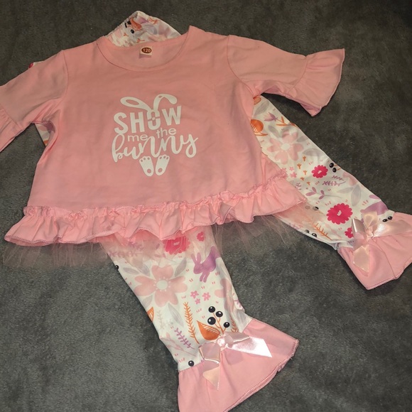 unbranded | Matching Sets | Easterbunny Cute Pink Ruffle Pants Outfit ...